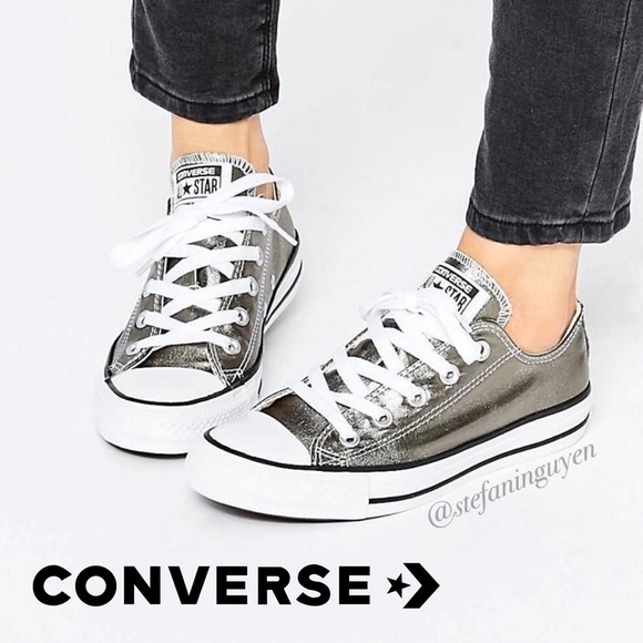 Converse | Shoes | Converse Metallic Gunmetal Silver Ctas Sneakers ...
